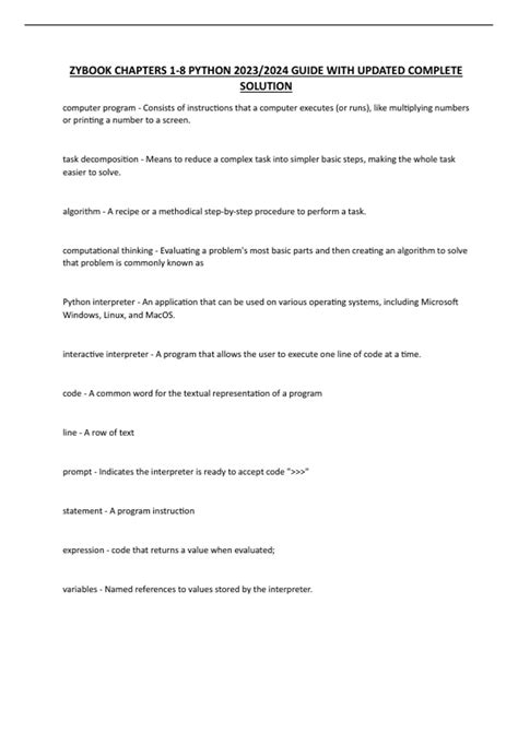 Zybook Chapters 1 8 Python 20232024 Guide With Updated Complete