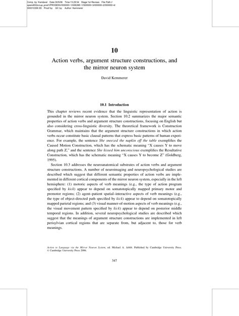 Pdf Action Verbs Argument Structure Constructions And The Mirror Neuron System