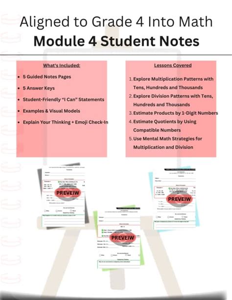 Aligned To Grade 4 Into Math Module 4 Student Notes For All 5 Lessons