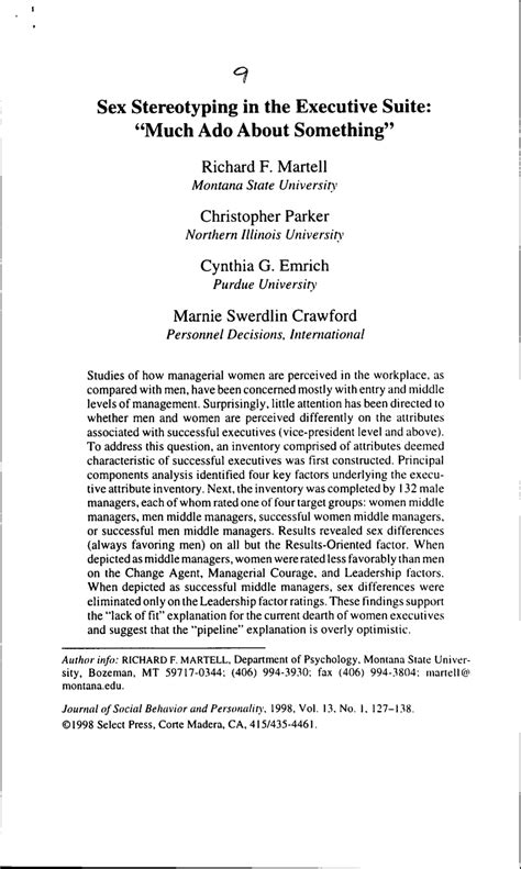 Pdf Sex Stereotyping In The Executive Suite Much Ado About Something