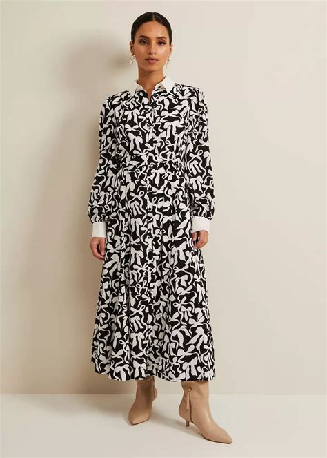 Petite Bonnie Black Bow Shirt Midi Dress Phase Eight Uk