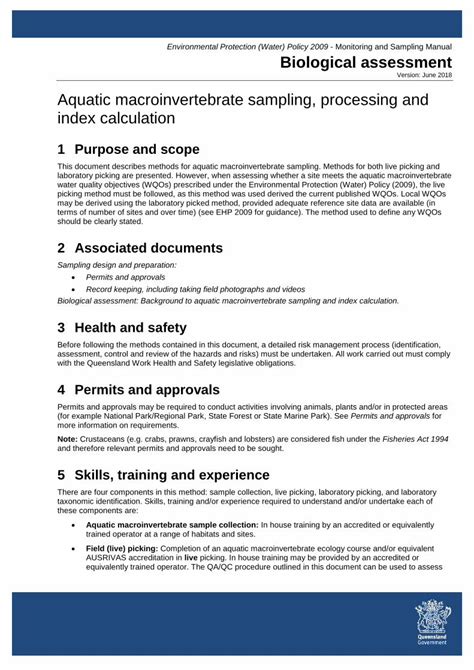 Pdf Aquatic Macroinvertebrate Sampling Processing And Index · Taxonomic Identification