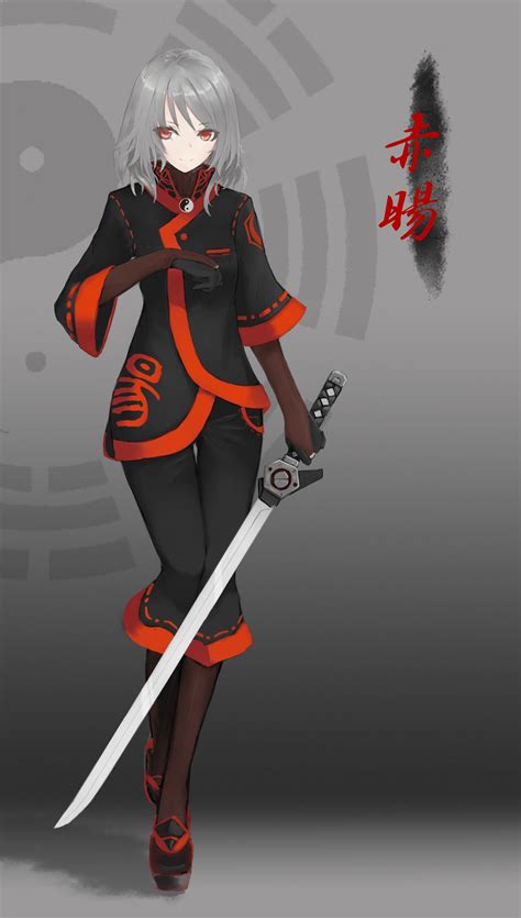 Anime Girl With Silver Hair And Red Eyes And Sword
