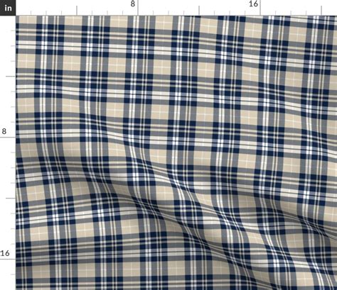 Plaid Fabric Small Scale Fall Plaid Navy Tan White By