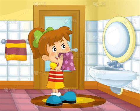 卡通小孩在浴室里的女孩