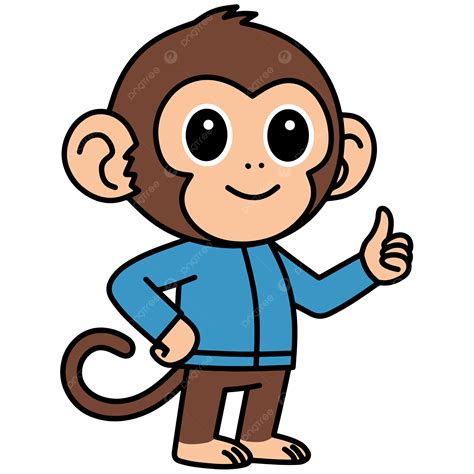 Cute Monkey Wearing Blue Jacket Cartoon Illustration Vector Monkey