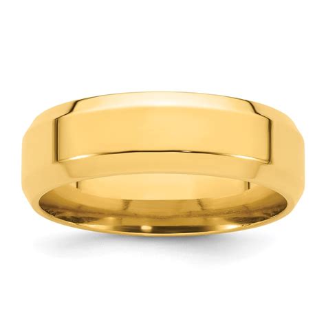 14k Yellow Gold Solid Polished Beveled Edge 7mm Bevel Edge Comfort Fit