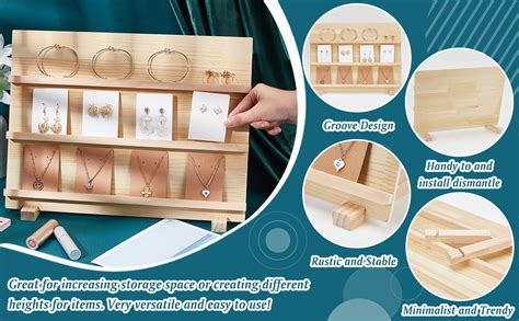Nbeads Wood Earring Display Stands 3 Layers Jewelry Earring Display Holder Wood