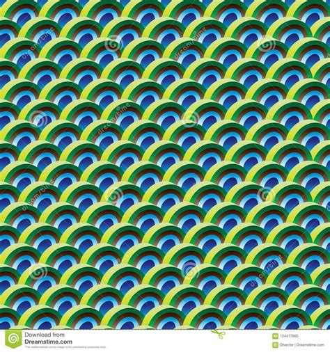 Half Circle 3d Peacock Color Symmetry Seamless Pattern Stock Vector Illustration Of Background