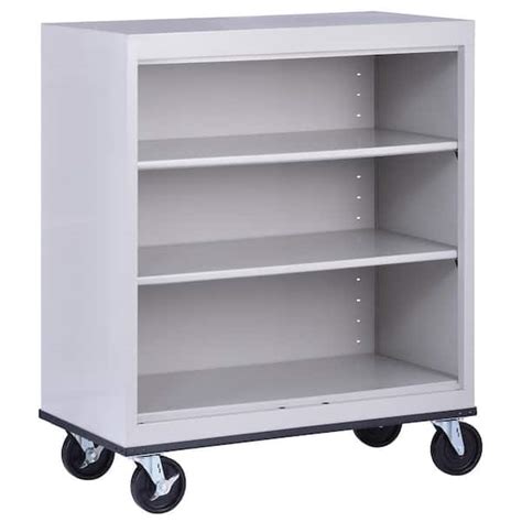 Sandusky Mobile Bookcase Series 42 In Tall Dove Gray Steel 3 Shelf
