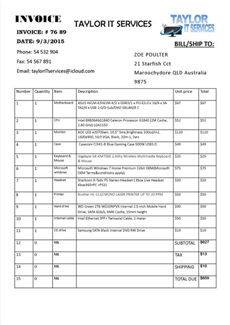 Invoice Taylor It Services