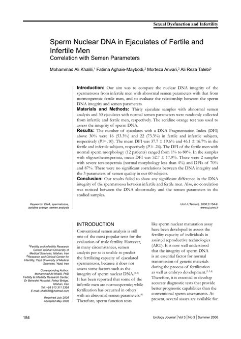 Pdf Sperm Nuclear Dna In Ejaculates Of Fertile And Infertile Men