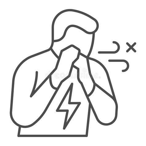 Person Cough And Sneeze Thin Line Icon Illness Danger Concept Vector