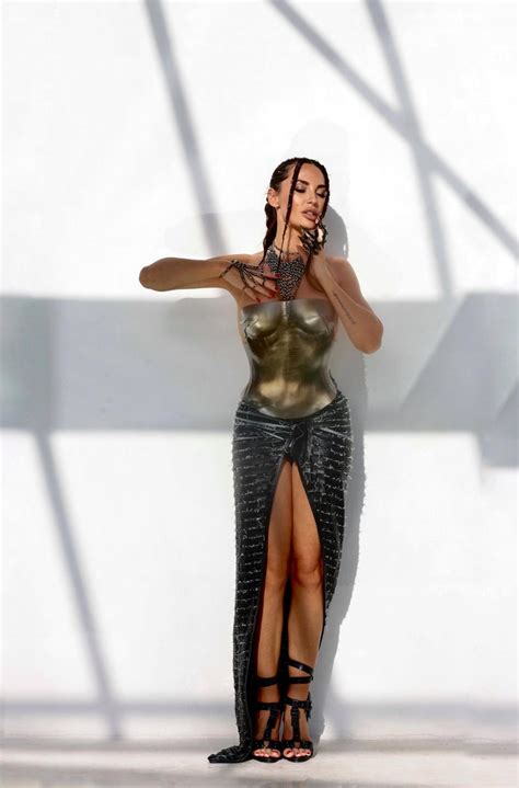 Khaki Metallic Corset Bronze Sculpture Armor Bustier Futuristic Space