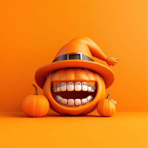 Smiling Pumpkin With Braces In Witch Hat Stock Illustration Illustration Of Braces Event