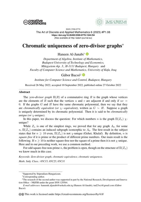 Pdf Chromatic Uniqueness Of Zero Divisor Graphs
