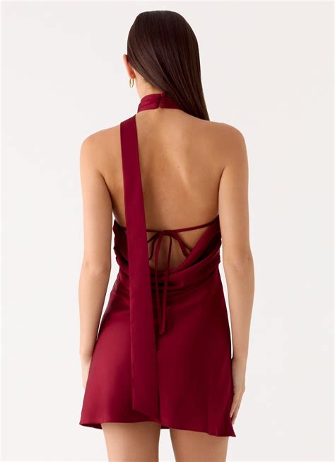 Keena Scarf Mini Dress Burgundy Peppermayo Us