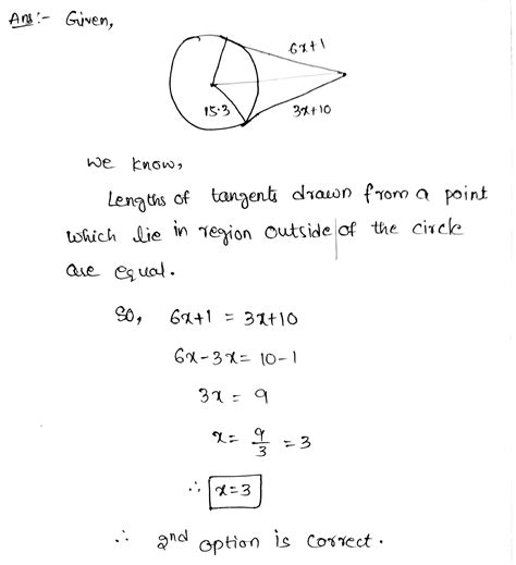 [solved] solve for x assume that lines which appear to be tangent are
