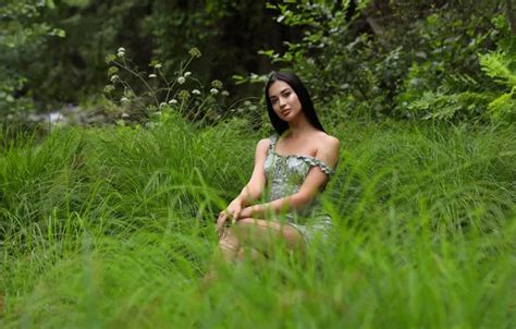 Wallpaper Model Aria Gorgeous Posing Beautiful Face Outdoors Photoshoot Raven Haired For