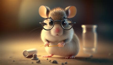 Premium Photo A Mouse With Glasses And A Jar Of Nuts