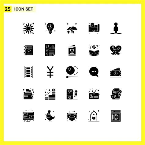Pictogram Set of 25 Simple Solid Glyphs of people real landscape map estate Editable Vector ...