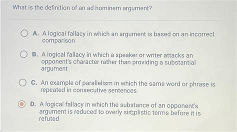 Solved What Is The Definition Of An Ad Hominem Argumenta