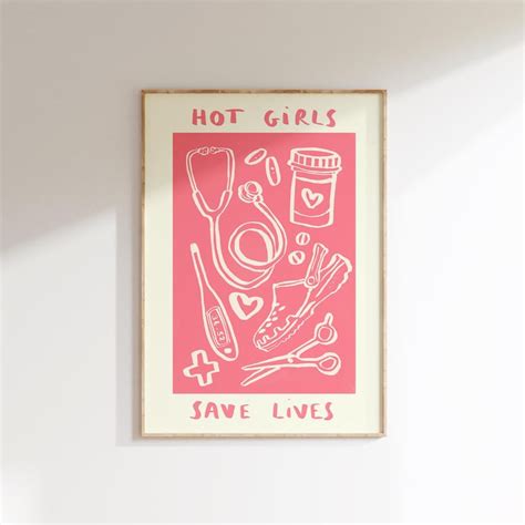Hot Girls Save Lives Pink Wall Print Healthcare Illustration Nhs