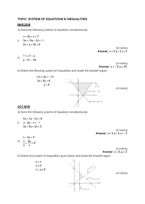 Chapter System Of Equations And System Of Inequalities TOPIC SYSTEM OF EQUATIONS Studocu