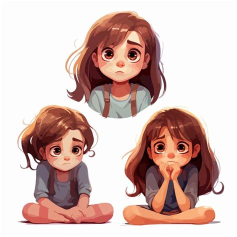 Portrait Triste De Fille Simple Vecteur Premium