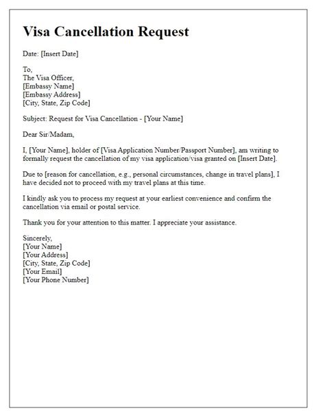 Letter Template For Embassy Visa Cancellation Free Samples In Pdf