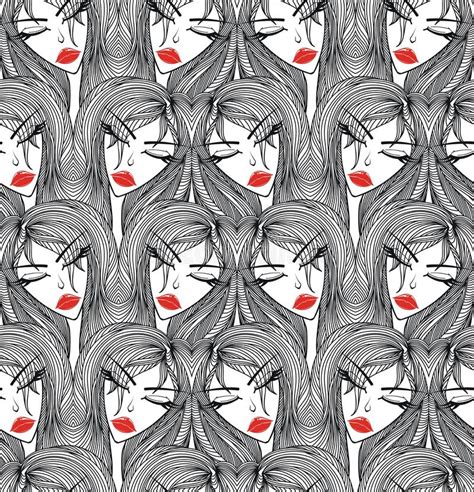 Black And White Bdsm Vintage Ink Woman With Collar Seamless Pattern