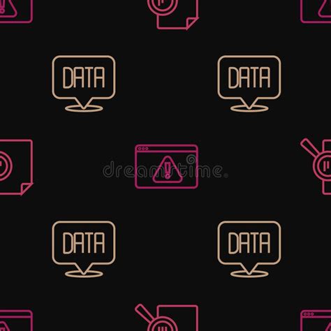 Set Line Document With Graph Chart Data Analysis And Browser Exclamation Mark On Seamless