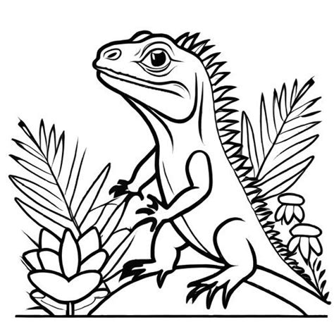 איגואנה חמודה בסצנה טרופית דף צביעה ⚡ דף בצבע