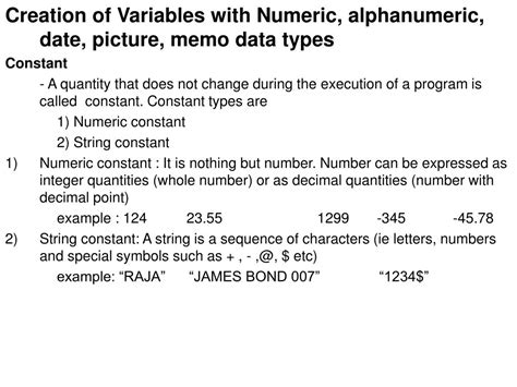 Ppt Creation Of Variables With Numeric Alphanumeric Date Picture