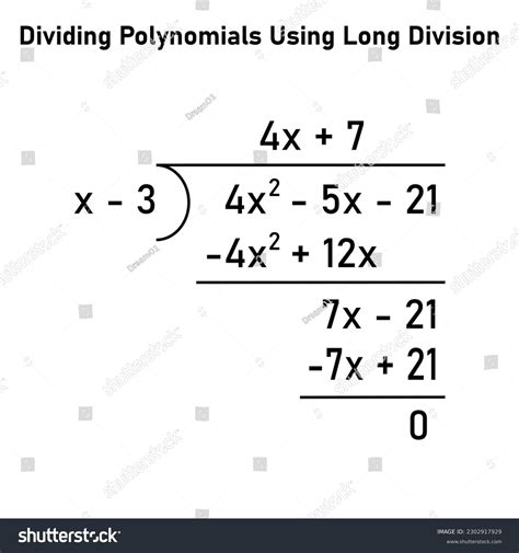 Dividing Polynomial Expressions Mathematics Long Division Stock Vector
