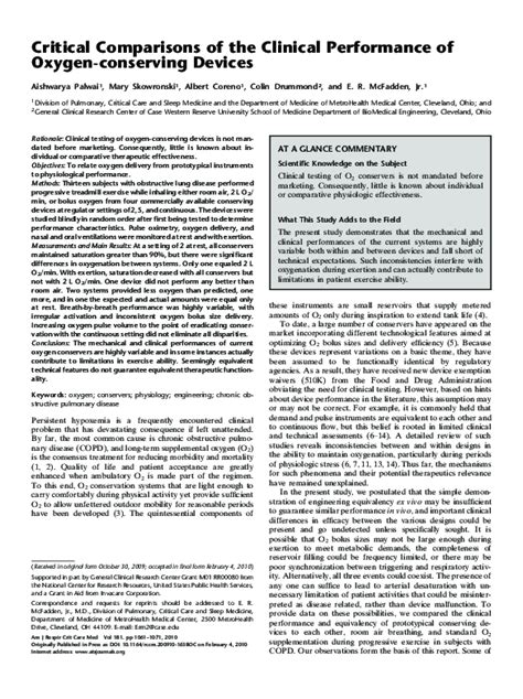 Pdf Critical Comparisons Of The Clinical Performance Of Oxygen Conserving Devices