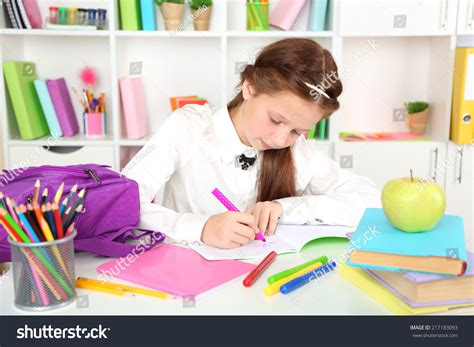 Cute Girl Workplace Classroom Foto Stok 217183093 Shutterstock