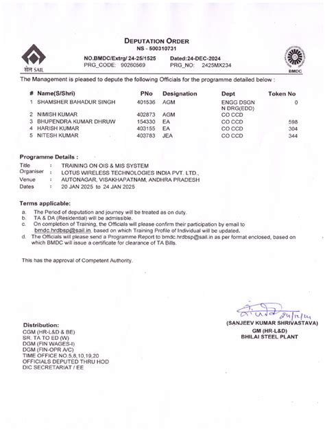 Deputation Order 2425mx234 Pdf