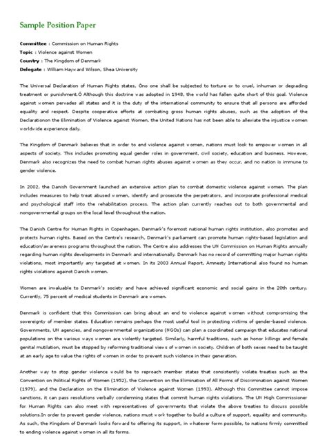 Position Paper Examples Model Un Position Paper Sample Sharedoc Z
