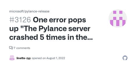 One Error Pops Up The Pylance Server Crashed 5 Times In The Last 3 Minutes The Server Will Not