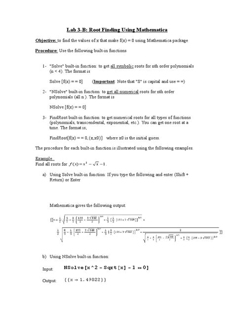 Lab 3 B Root Finding Using Mathematica Pdf