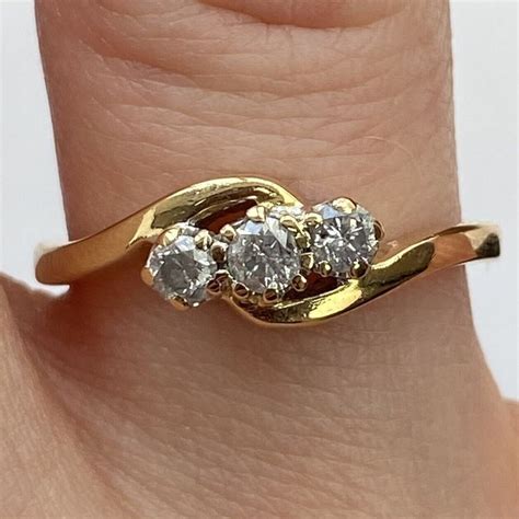 Diamond Trilogy Bypass Ring 18ct 18k Yellow Gold Size M Etsy