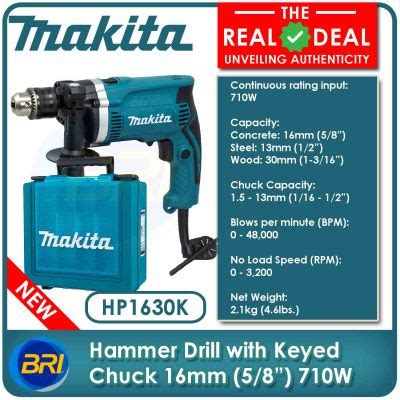 MAKITA HP1630K 16mm (5/8") 710W Hammer Drill (with Keyed Chuck)