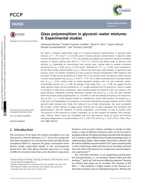 Pdf Glass Polymorphism In Glycerol Water Mixtures Ii Experimental