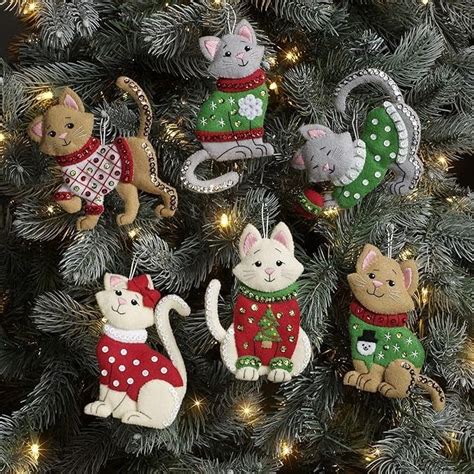 Bucilla Felt Applique 6 Piece Ornament Making Kit Cats In Ugly