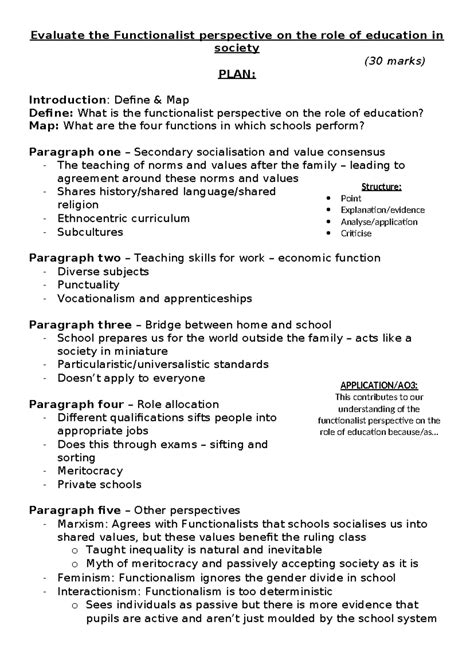Functionalist Perspective On Eduction Evaluate The Functionalist