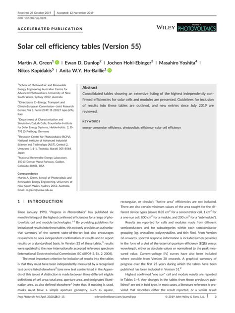 Green M A Et Al Solar Cell Efficiency Tables Version 55 Pdf