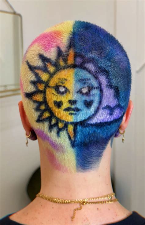 27 Bold Dyed Buzz Cut Designs For Women Sun And Moon Cosmic Buzz Cut
