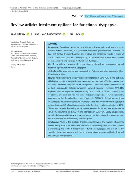 Review Article Treatment Options For Functional Dyspepsia Request Pdf