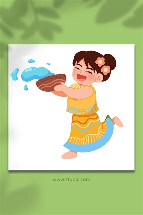卡通跳跃泼水节节日插画元素 众图网 花瓣网